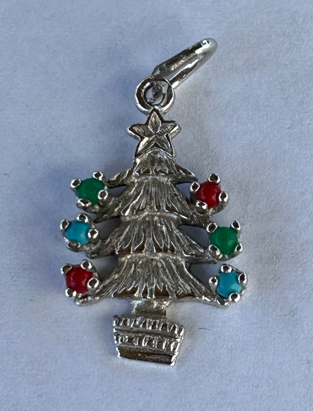 Vintage Sterling Silver Christmas Tree Charm With Enamel Stones - Etsy
