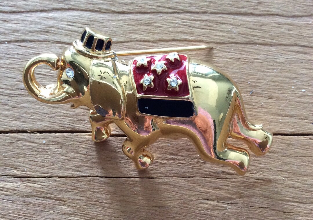 Republican GOP Elephant Monet Gold Toned Metal Brooch With Rhinestones ...