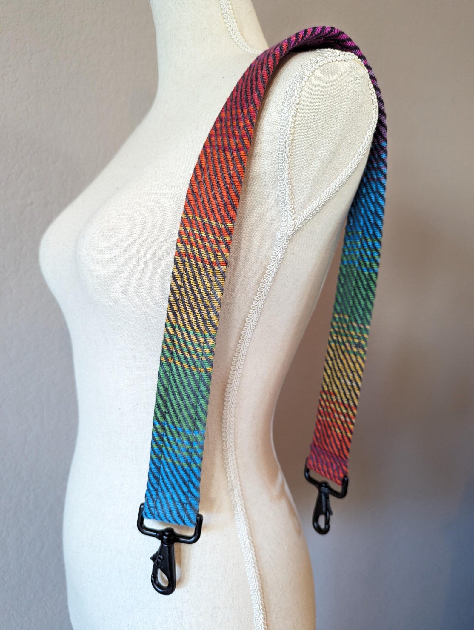 Rainbow and Black Handwoven Long Shoulder Strap 36" With Matte Black ...
