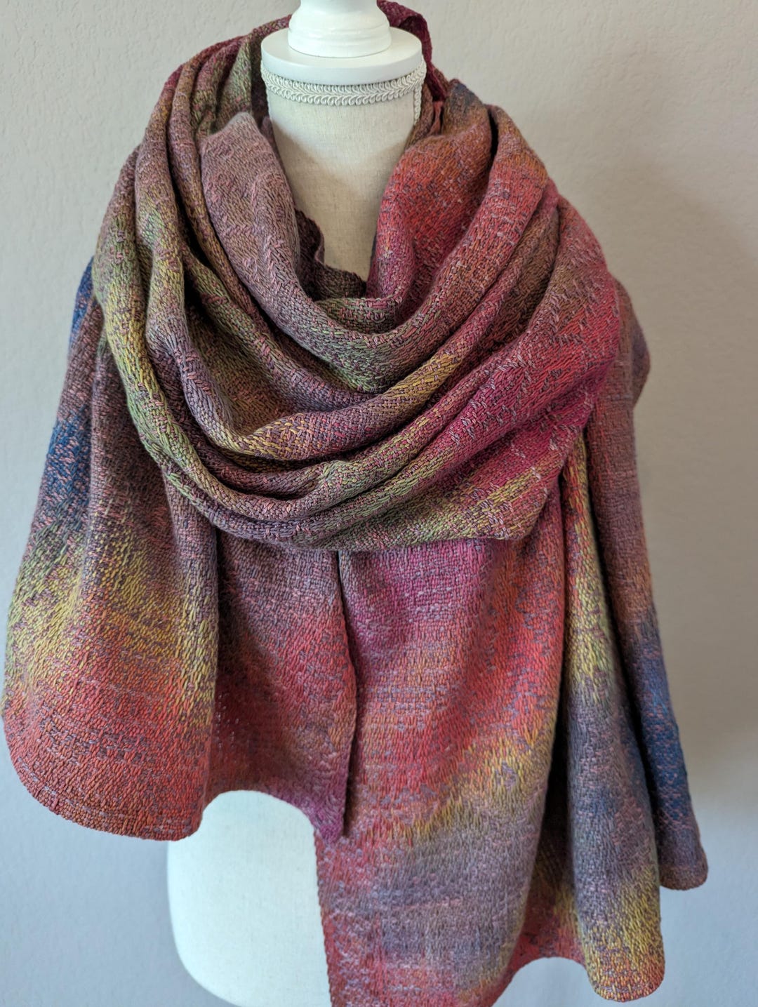 Handwoven Hand Dyed Wide Shawl, Wrap or Blanket Scarf in Luxurious ...