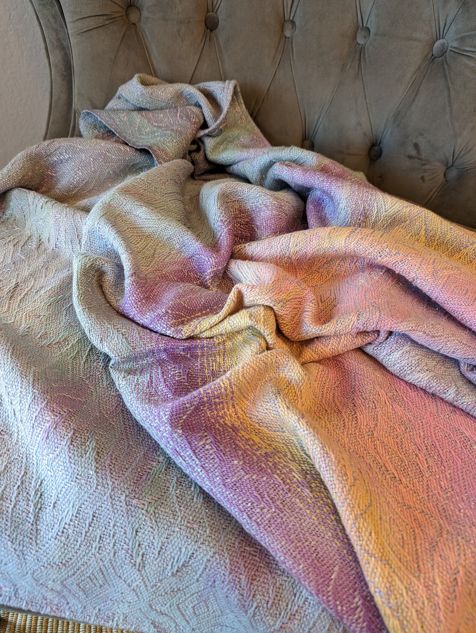 Periwinkle Ocean Dawn Handwoven Blanket in Hand Painted Ring - Etsy