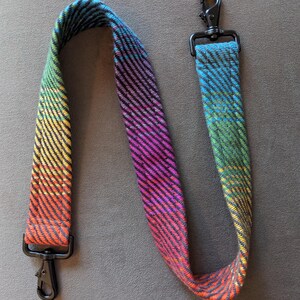 Rainbow and Black Handwoven Long Shoulder Strap 36" With Matte Black Hardware for Single ...