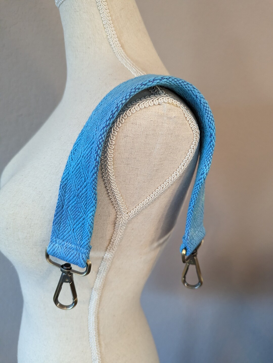 Light Blue Handwoven Shoulder Strap 21" With Antique Brass Hardware for ...