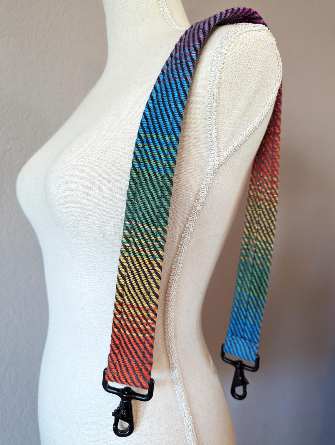 Rainbow and Black Handwoven Long Shoulder Strap 36" With Matte Black ...