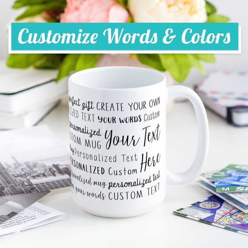Personalized Word Cloud Mug: Custom Text 15 Oz and 11 Oz Gift - Etsy