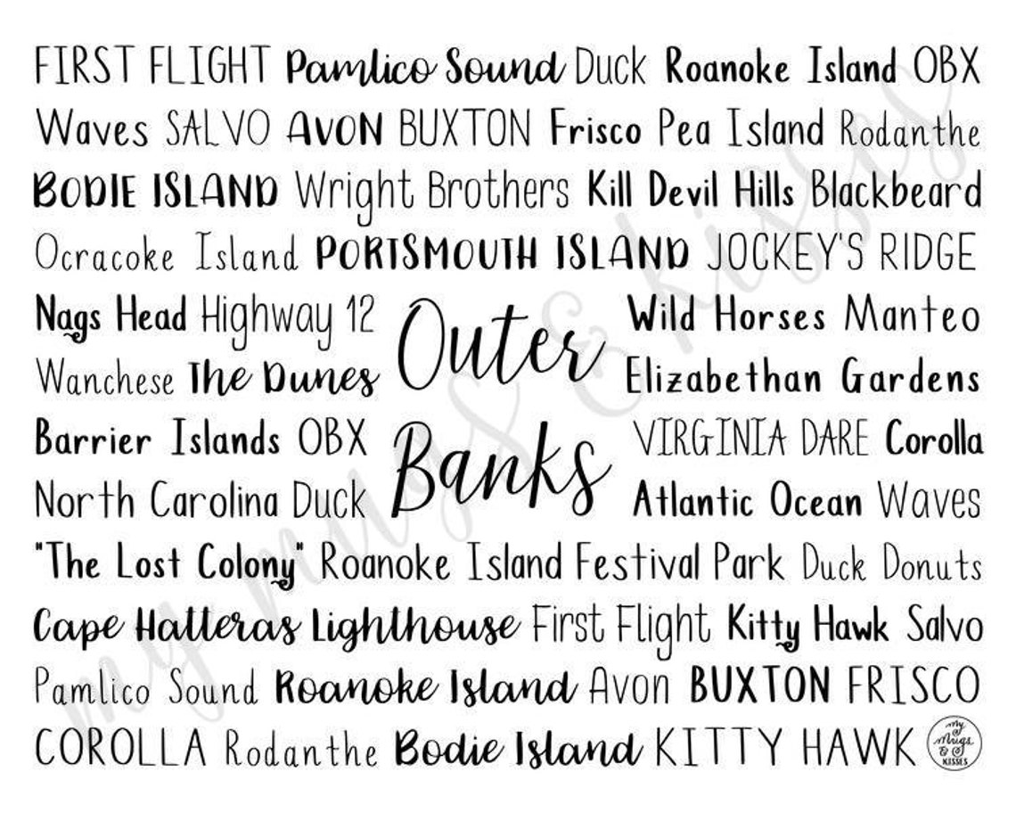 Personalized Outer Banks NC Printable Download Art Unique | Etsy