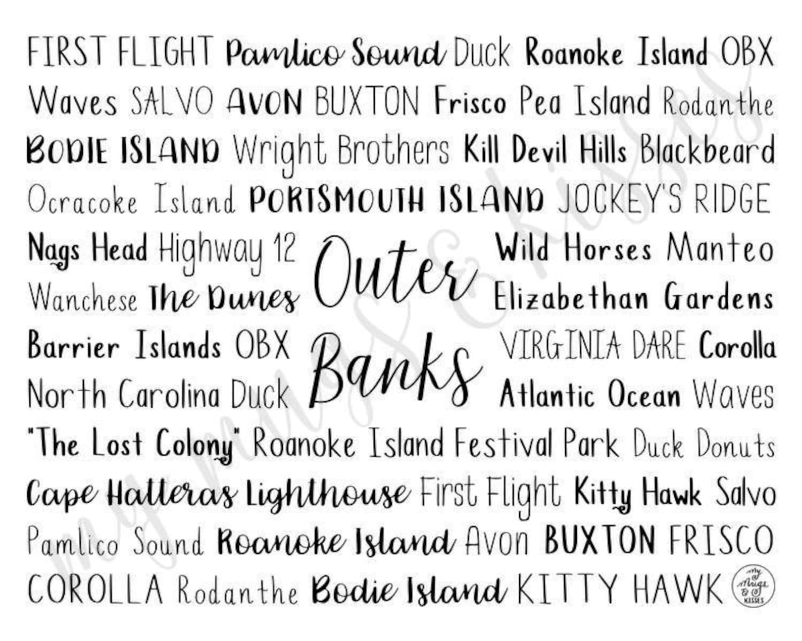 Personalized Outer Banks NC Printable Download Art Unique | Etsy