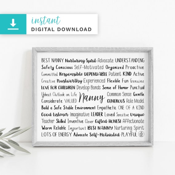 Nanny Digital Download Nanny Printable Art Print Instant | Etsy
