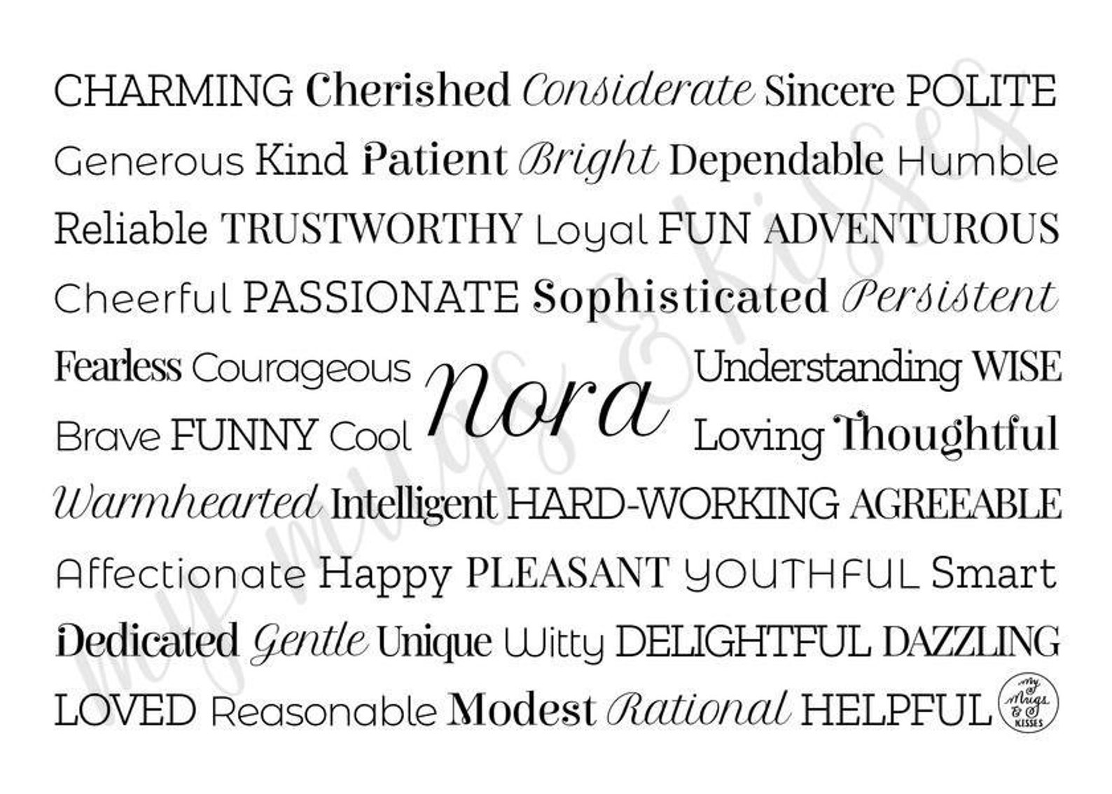 Nora Printable Download Art Personalized Unique Nora Gift | Etsy