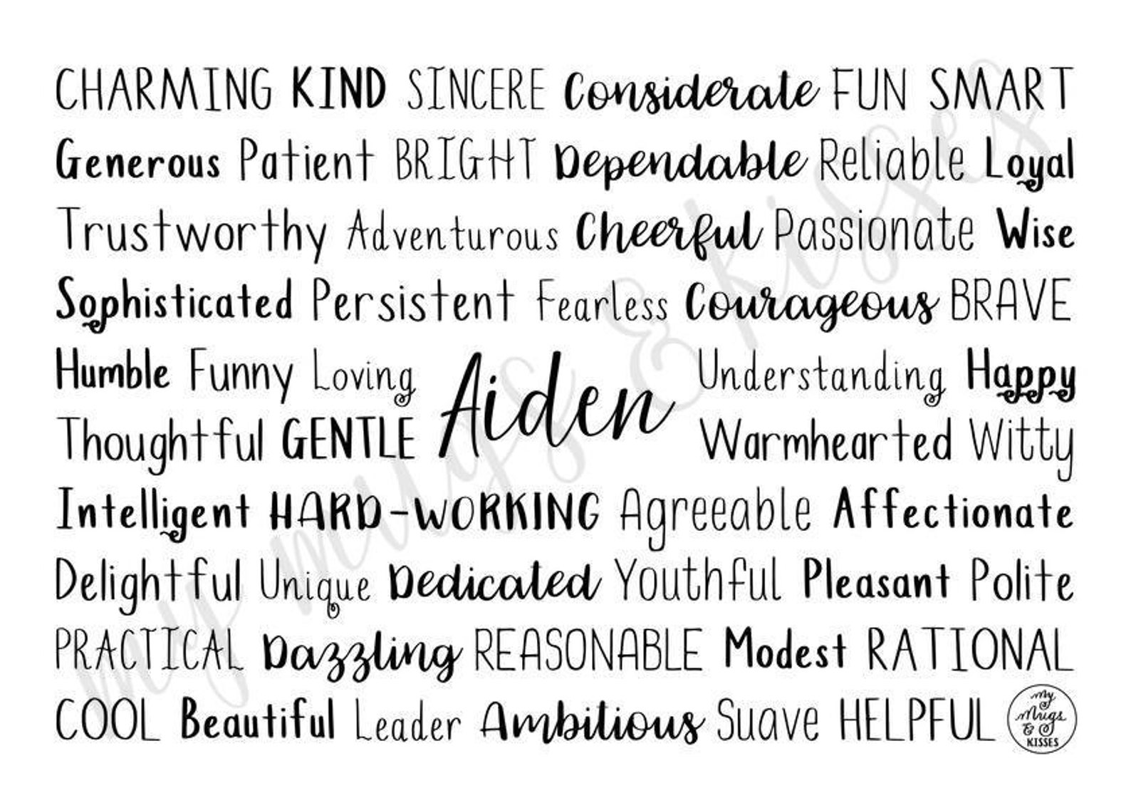Aiden Printable Download Art Personalized Unique Aiden Gift - Etsy