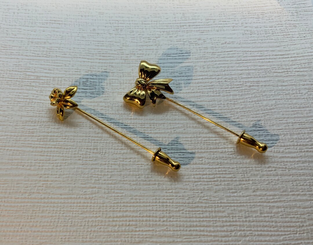 Vintage Set of Two Signed Monet Lapel or Hat Stick Pins One Bow, One ...