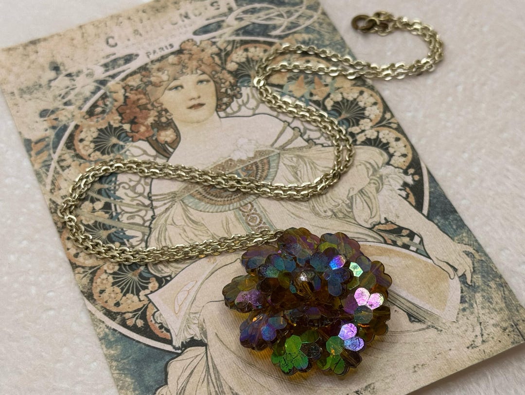 Vintage 1960s Aurora Borealis Plastic Beaded Pendant and Chain 25 ...