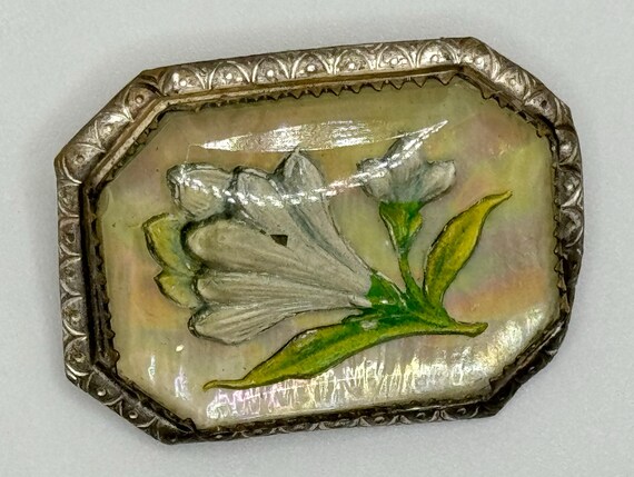 Antique Art Nouveau Reverse Intaglio Flower Brooch - … - Gem