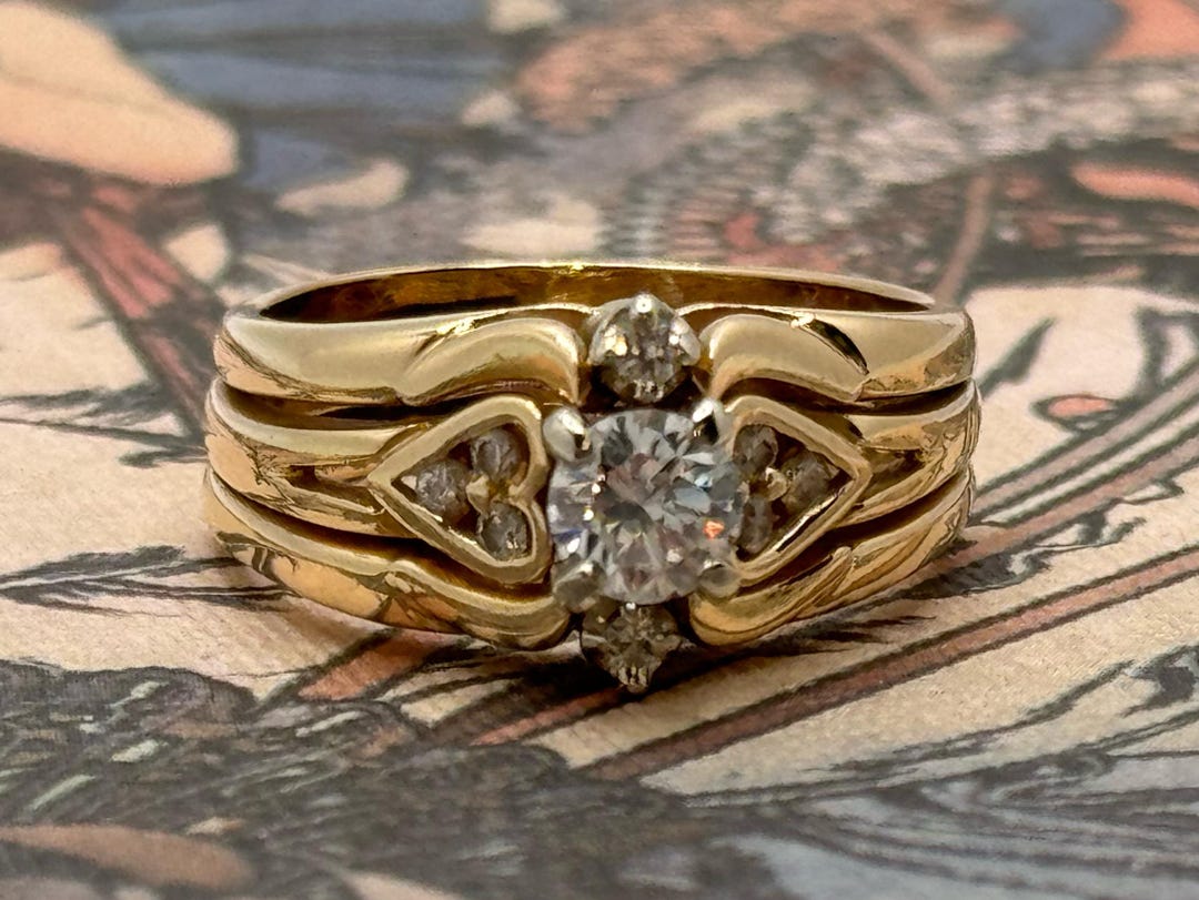 Vintage 1980s 14K Diamond Wedding Ring Set - Top Quality Diamond ...