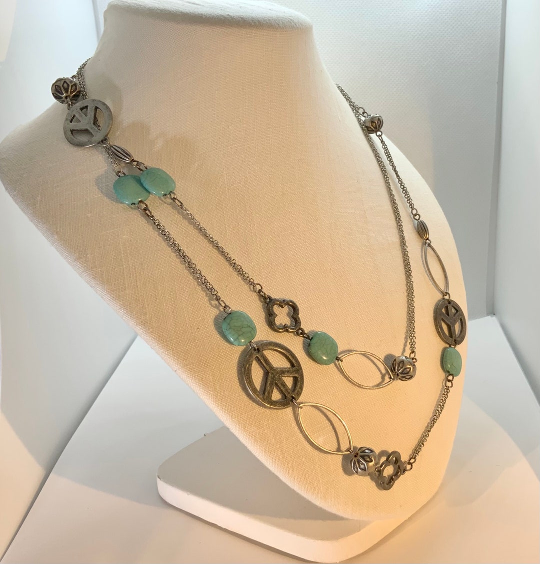 Retro 1990s Faux Turquoise Peace Sign Flower Aged Pewter - Etsy