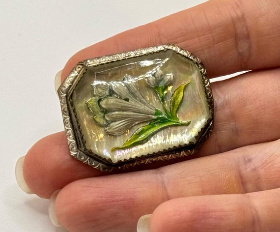 Antique Art Nouveau Reverse Intaglio Flower Brooch - … - Gem