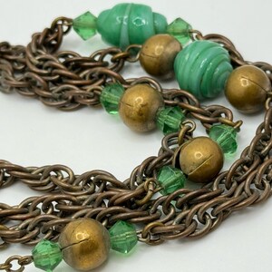 Antique 1920s Art Deco Flapper Necklace Copper and Brass Green Glass ...