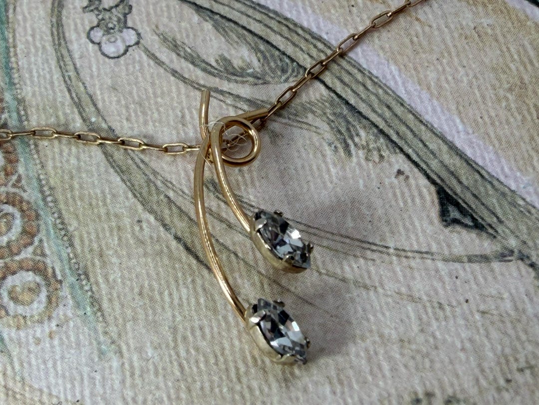 Vintage KREMENTZ 14K Gold Overlay Rhinestone Delicate Pendant and Chain ...