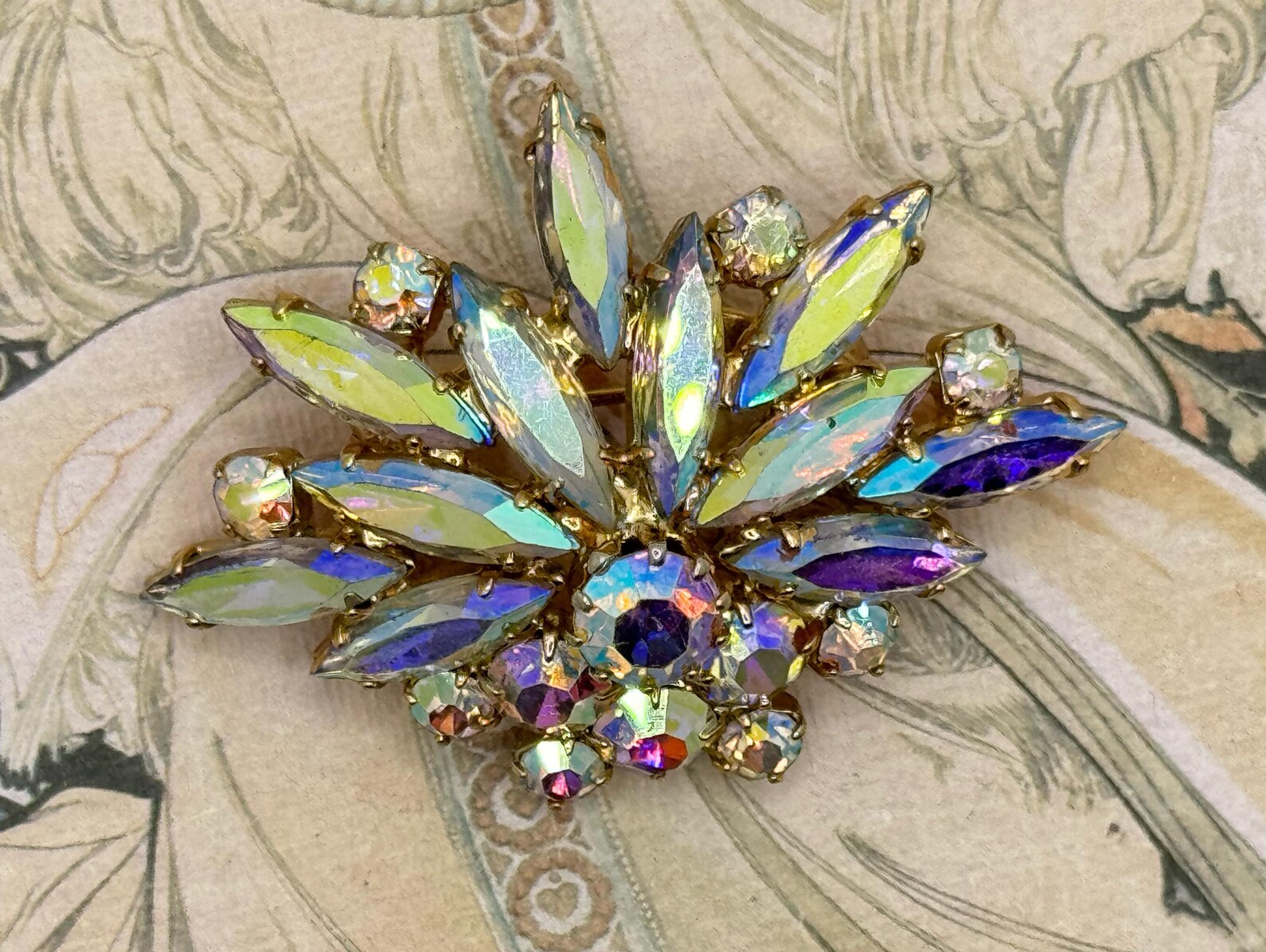 Vintage 1960s AB Rhinestone Brooch - Etsy