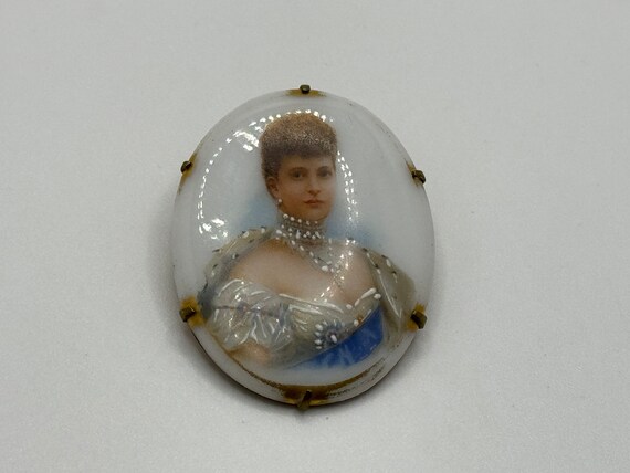 Antique 1900s Victorian Hand Painted Portrait Brooch … - Gem
