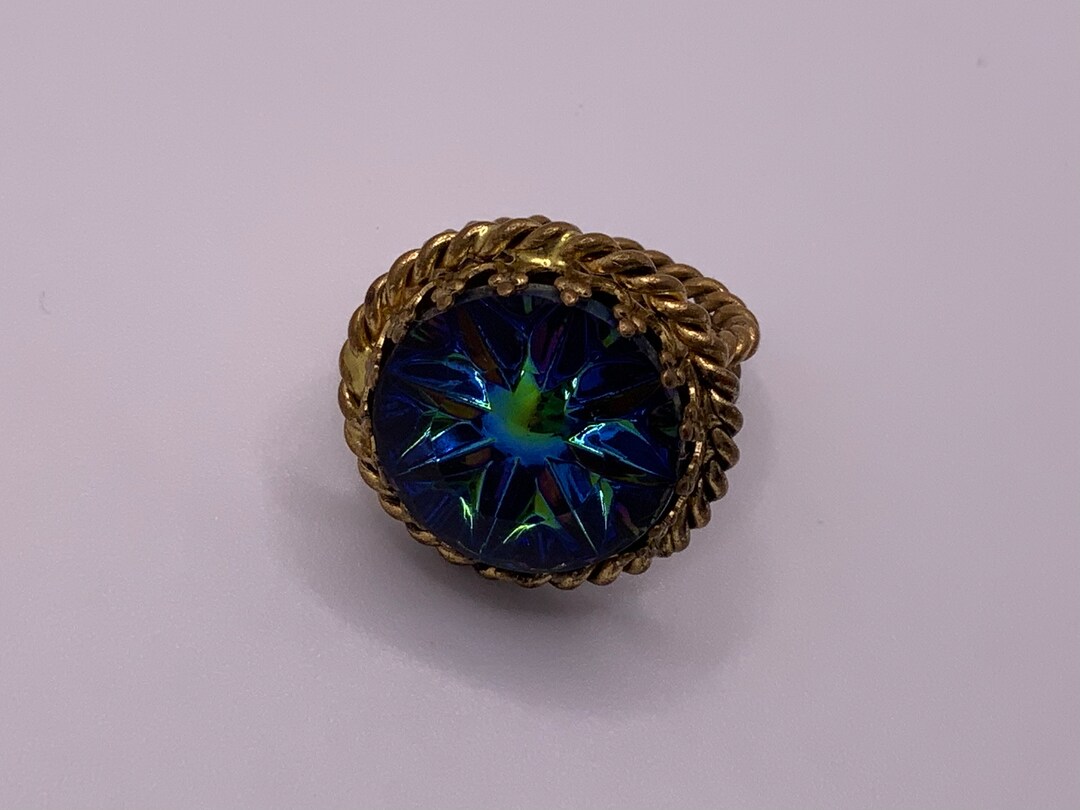 Vintage 1950s West Germany Ring - Art Glass - Trichroic Glass - Blue ...