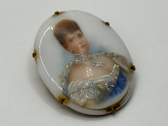 Antique 1900s Victorian Hand Painted Portrait Brooch … - Gem
