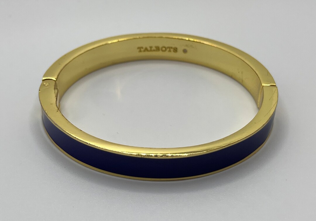 Vintage Signed TALBOTS Blue Enamel and Gold Tone Oval Hinged Bangle - Etsy