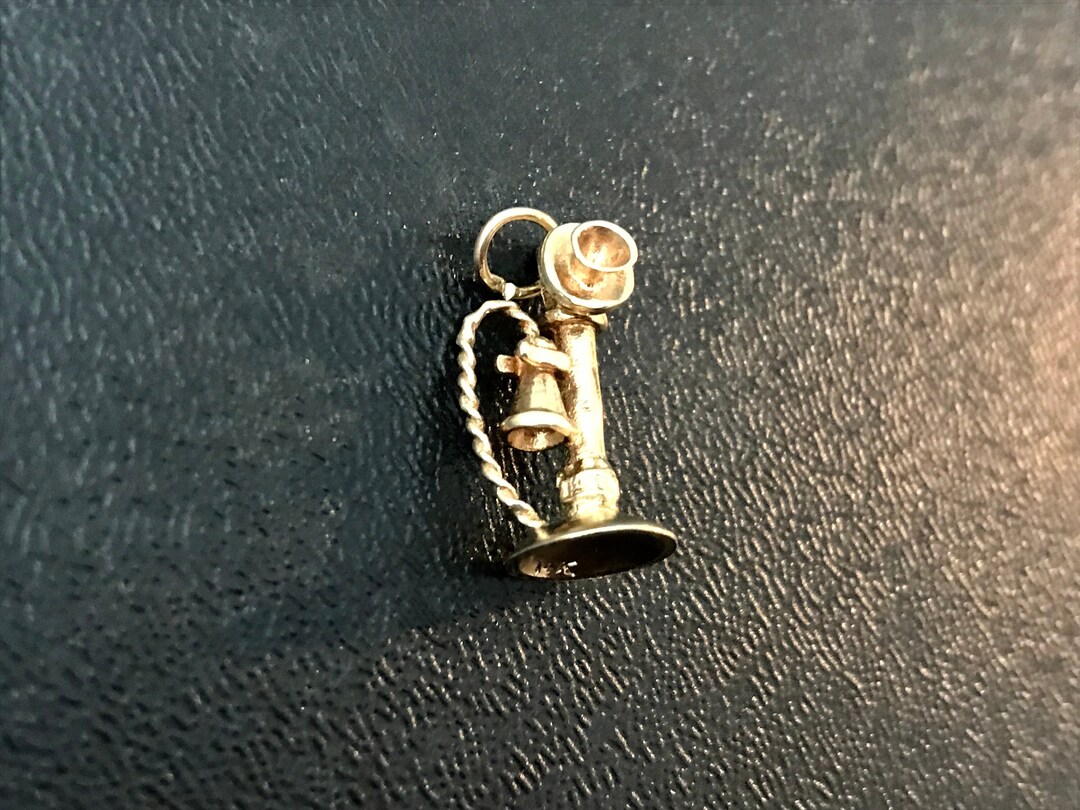 Vintage 14K Gold Charm - Antique Candlestick Telephone Charm - Movable ...