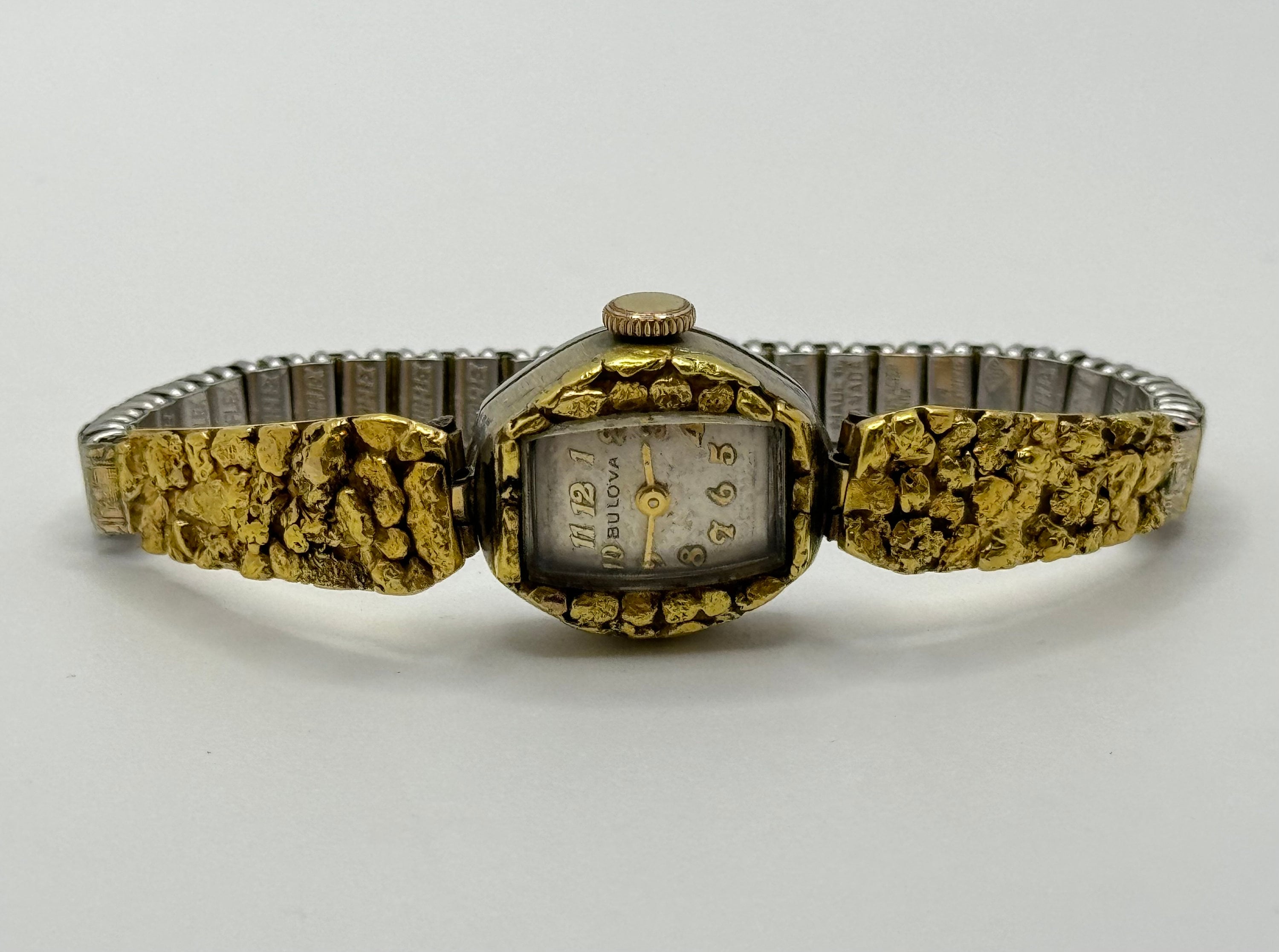 Vintage 1960s Genuine Gold Nugget BULOVA Ladies Watch - 10k Gold Panels ...