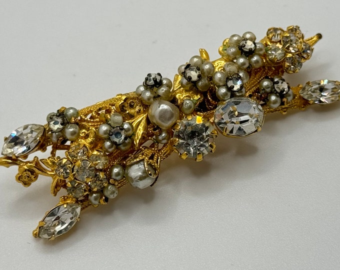 Vintage 1950s ORIGINAL BY ROBERT Brooch - Gold Tone - Rhinestone - Faux ...