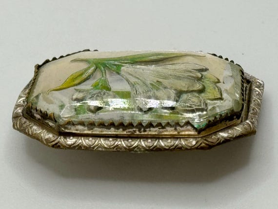 Antique Art Nouveau Reverse Intaglio Flower Brooch - … - Gem