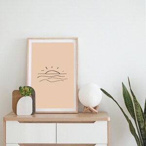 Sun Line Drawing, Sunset Over Ocean Minimalist Line Art Print, Instant ...
