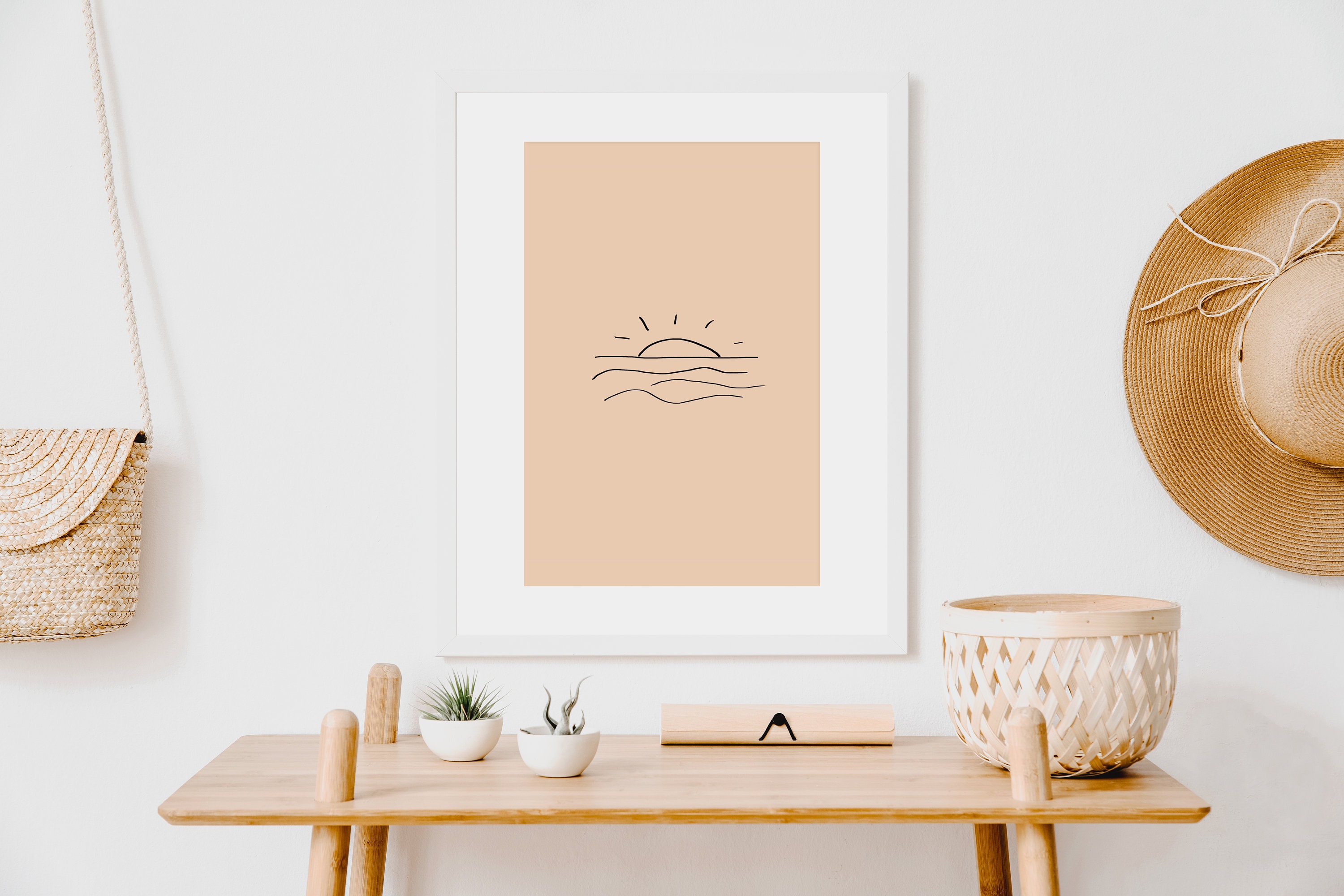 Sun Line Drawing, Sunset Over Ocean Minimalist Line Art Print ...