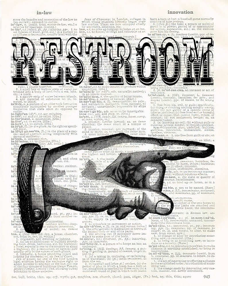 Restroom Sign Pointing Finger to the Right Bathroom Sign With | Etsy