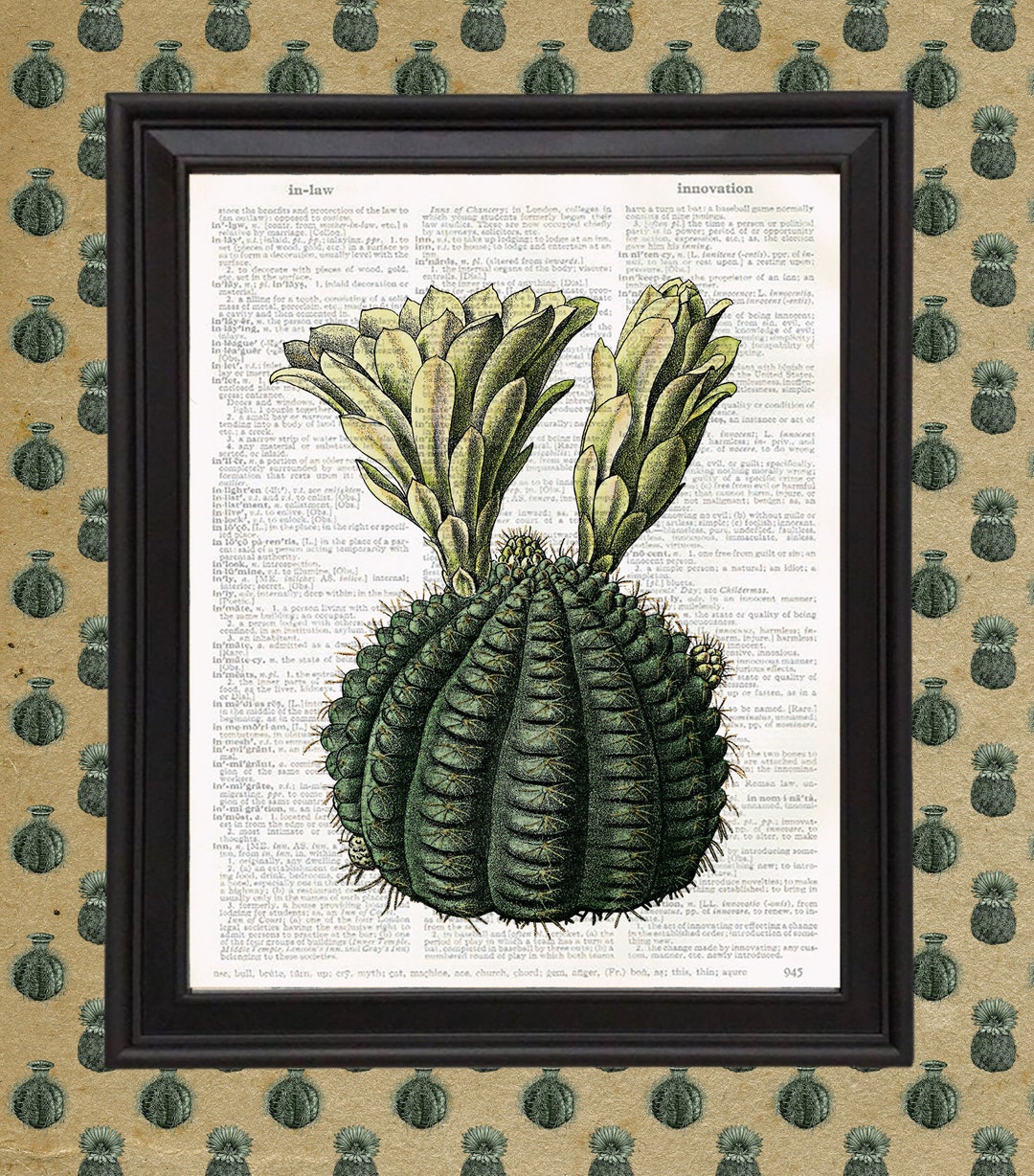 Vintage Botanical Illustration of Cactus on Dictionary Page Print ...