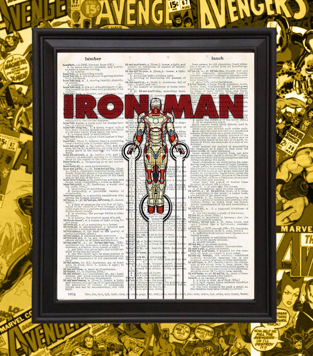 Iron Man in Flight on Vintage Dictionary Page Marvel - Etsy