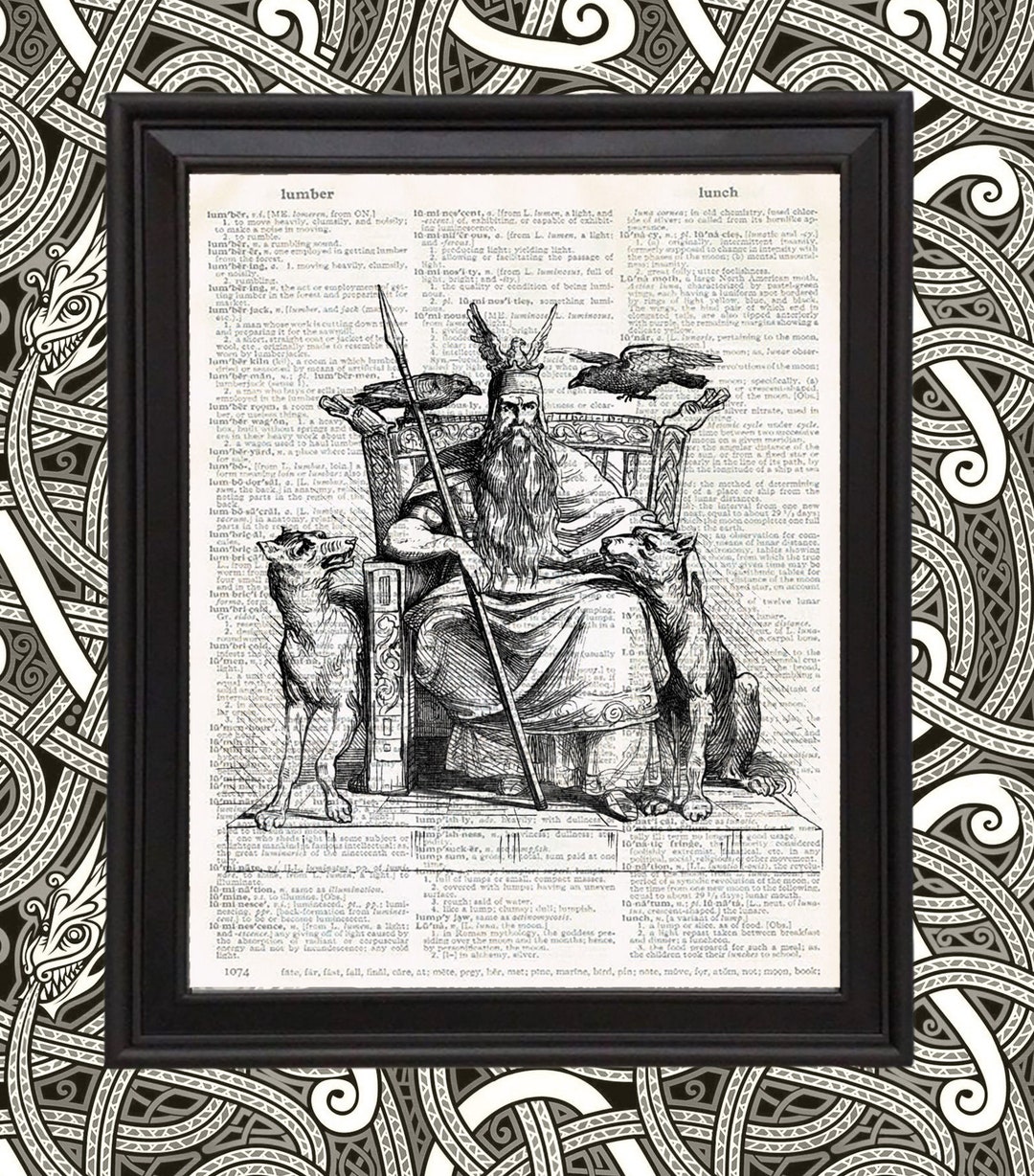 Odin Resting on Throne With Loyal Wolves and Ravens Norse Mythology Art ...