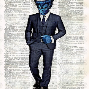X-men Beast Wearing Suit Funny Marvel Superhero Poster Comic Fan Gift X ...