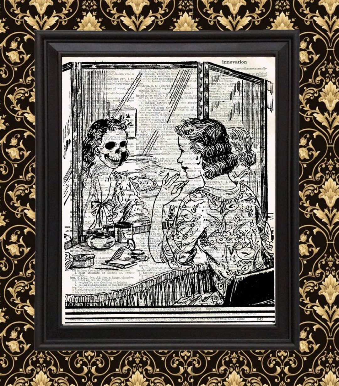 Makeup at Vanity Skull in Mirror Gift for Her Scary Gothic Halloween ...