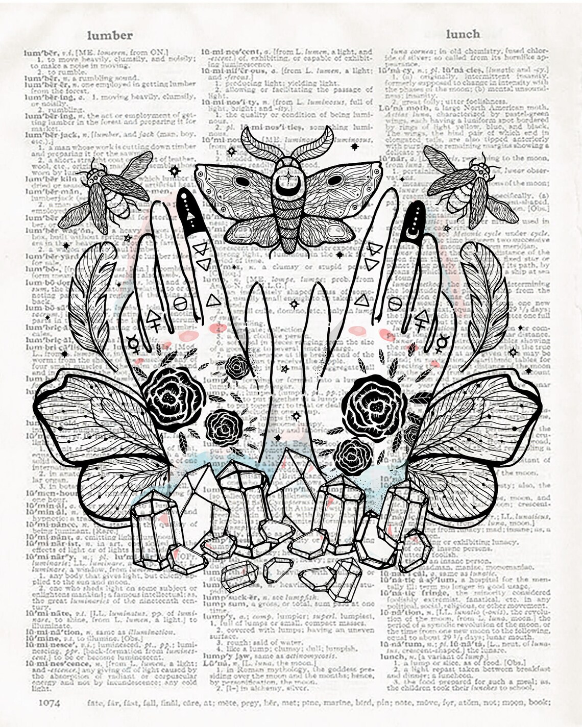 Hands Wiccan Witch Hands With Runes Moth Crystals Illustration - Etsy