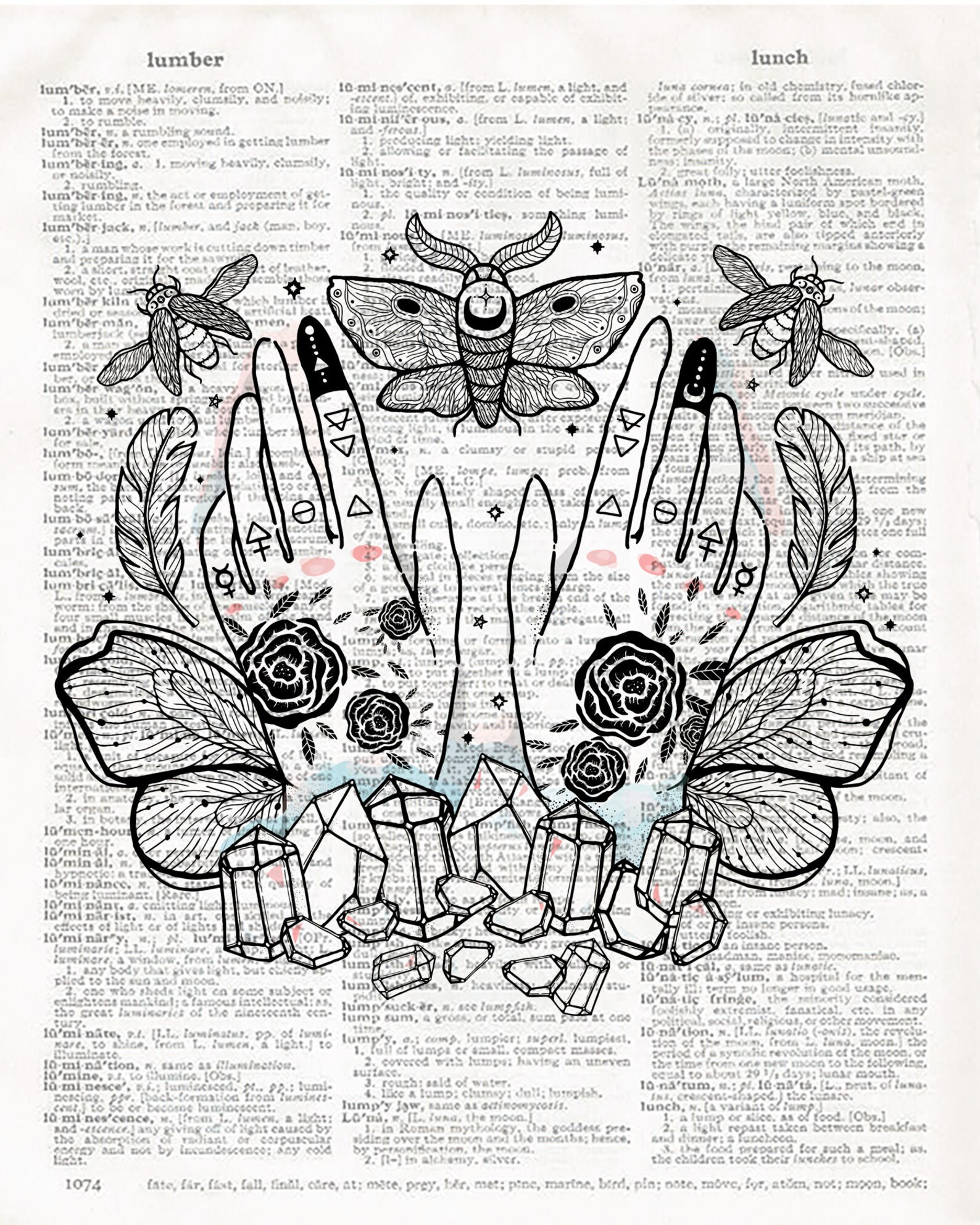 Hands Wiccan Witch Hands With Runes Moth Crystals Illustration - Etsy