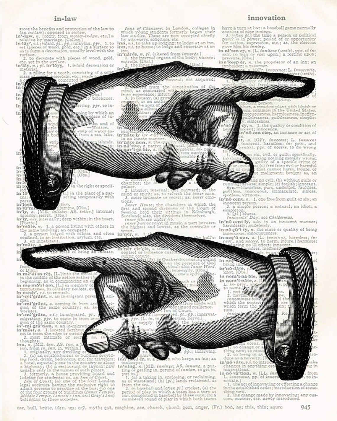 Vintage Pointing Hands Black and White Illustration Print on - Etsy