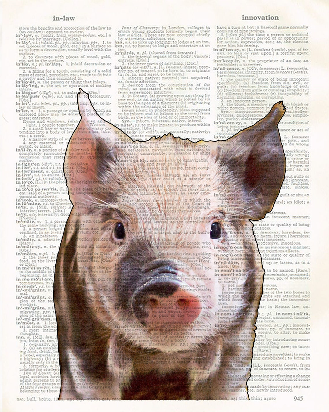 Piglet Art Print Recycled Book Art Baby's Room Nursery - Etsy