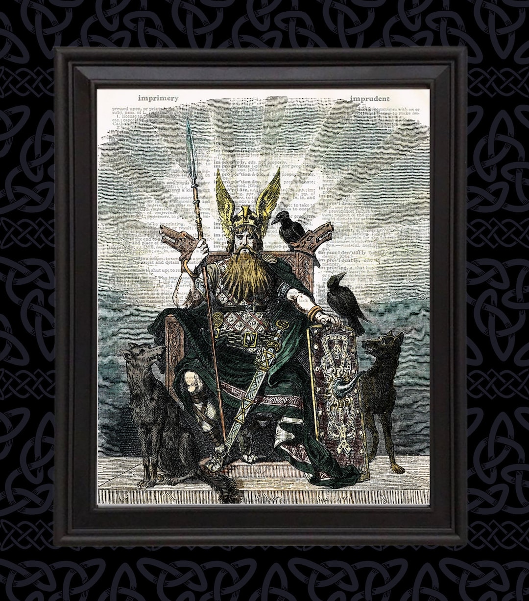 Odin on Throne With Wolves and Ravens Dressed for War Norse Mythology ...