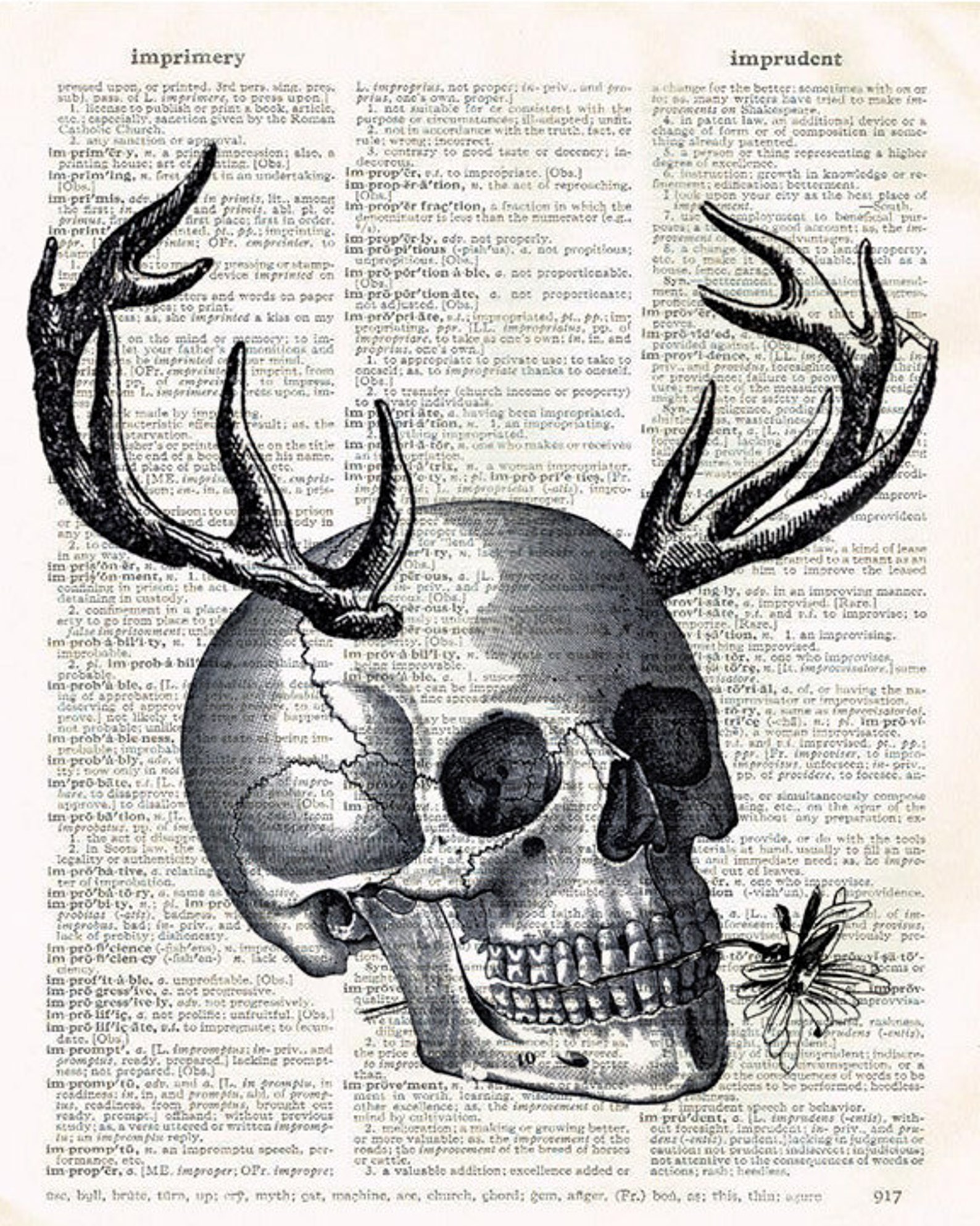 Skull of a Druid With Deer Antlers Flower Skeleton Print Weird - Etsy