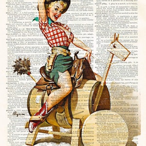 Gil Elvgren Retro Cowgirl Pinup Riding Horse Barrel Art Print on ...