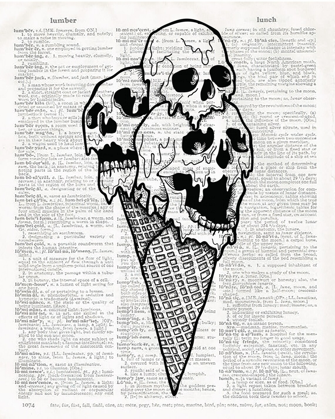 Ice SCREAM Triple Scoop Skull Cone Print Skeleton Dark Art - Etsy