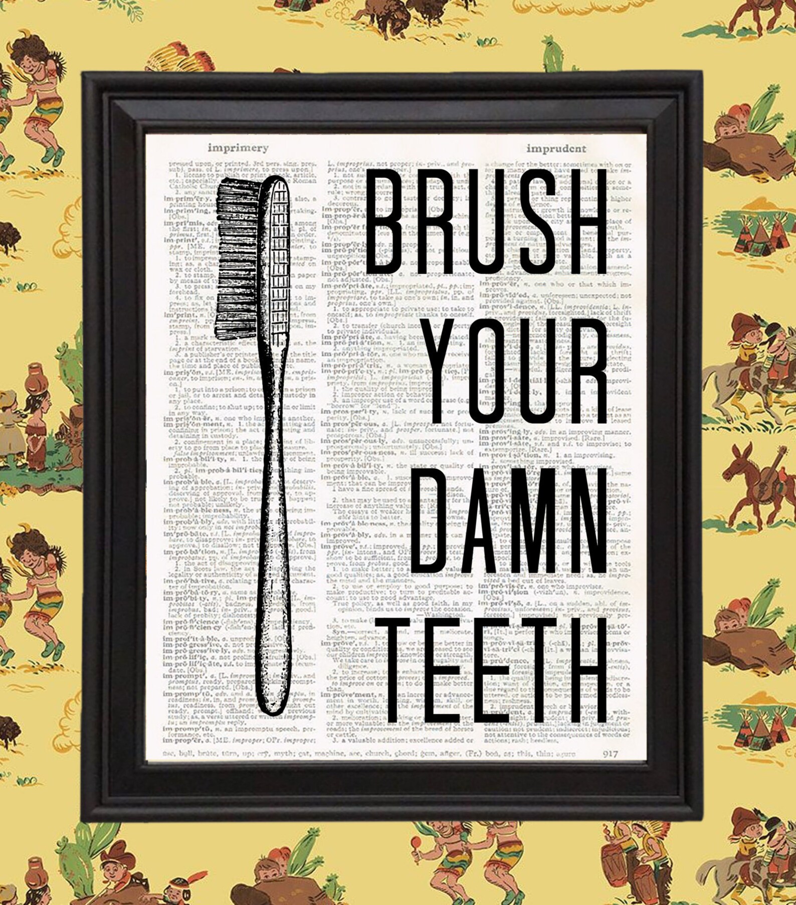 Toothbrush Brush Your Damn Teeth Wall Art Funny Bathroom Signs | Etsy