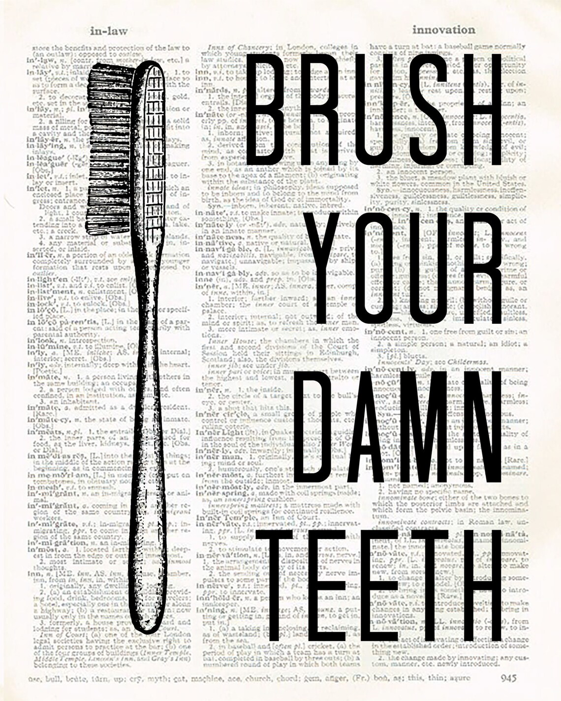 Toothbrush Brush Your Damn Teeth Wall Art Funny Bathroom Signs | Etsy