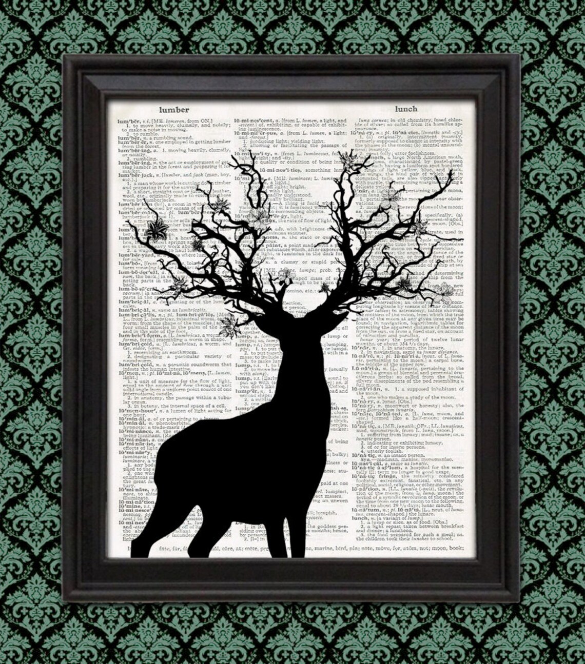 Stag With Tree Branch Antlers and Flowers Silhouette - Etsy